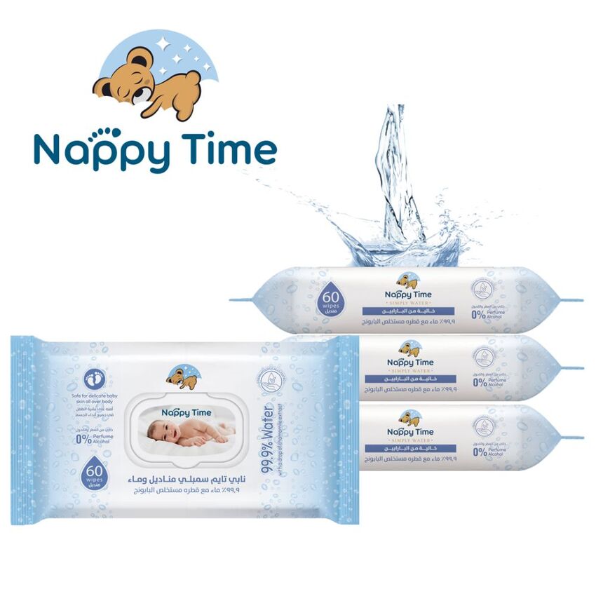 Nappy Time Baby Care Water wipes Pack of 3 Pouches X60S (240 ...